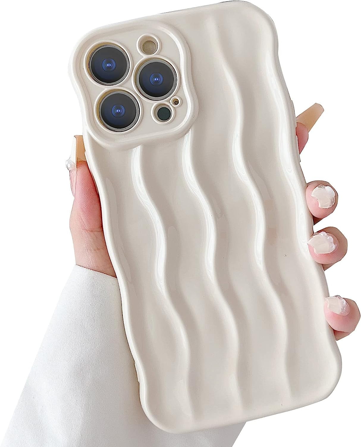 Compatible with iPhone 13 Pro Max Case Water Ripple Pattern Cute Curly Wave Frame Shape ...