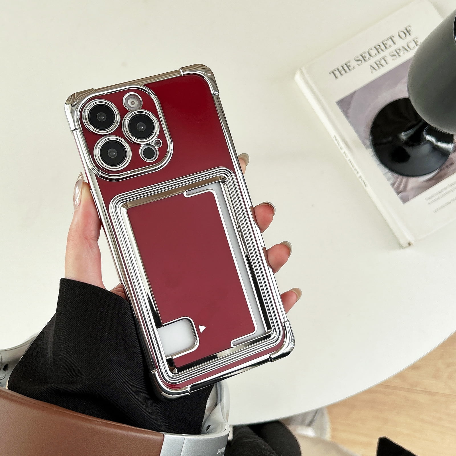 Compatible with iPhone 14 Back Case, Luxury Plating Card Slot Soft TPU ...