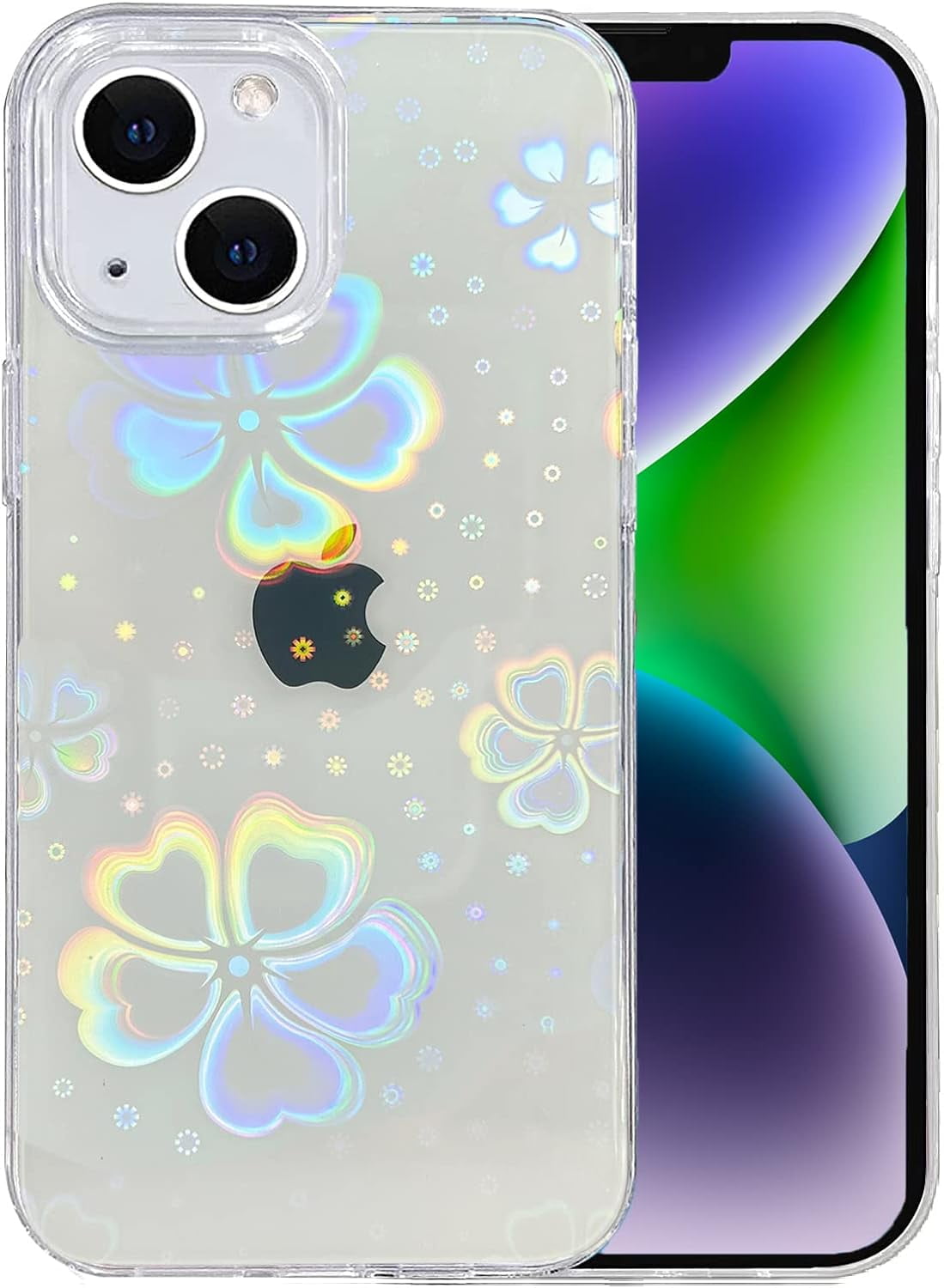 Compatible iPhone 14 Case, Clear Glitter Cute Laser Holographic Floral ...