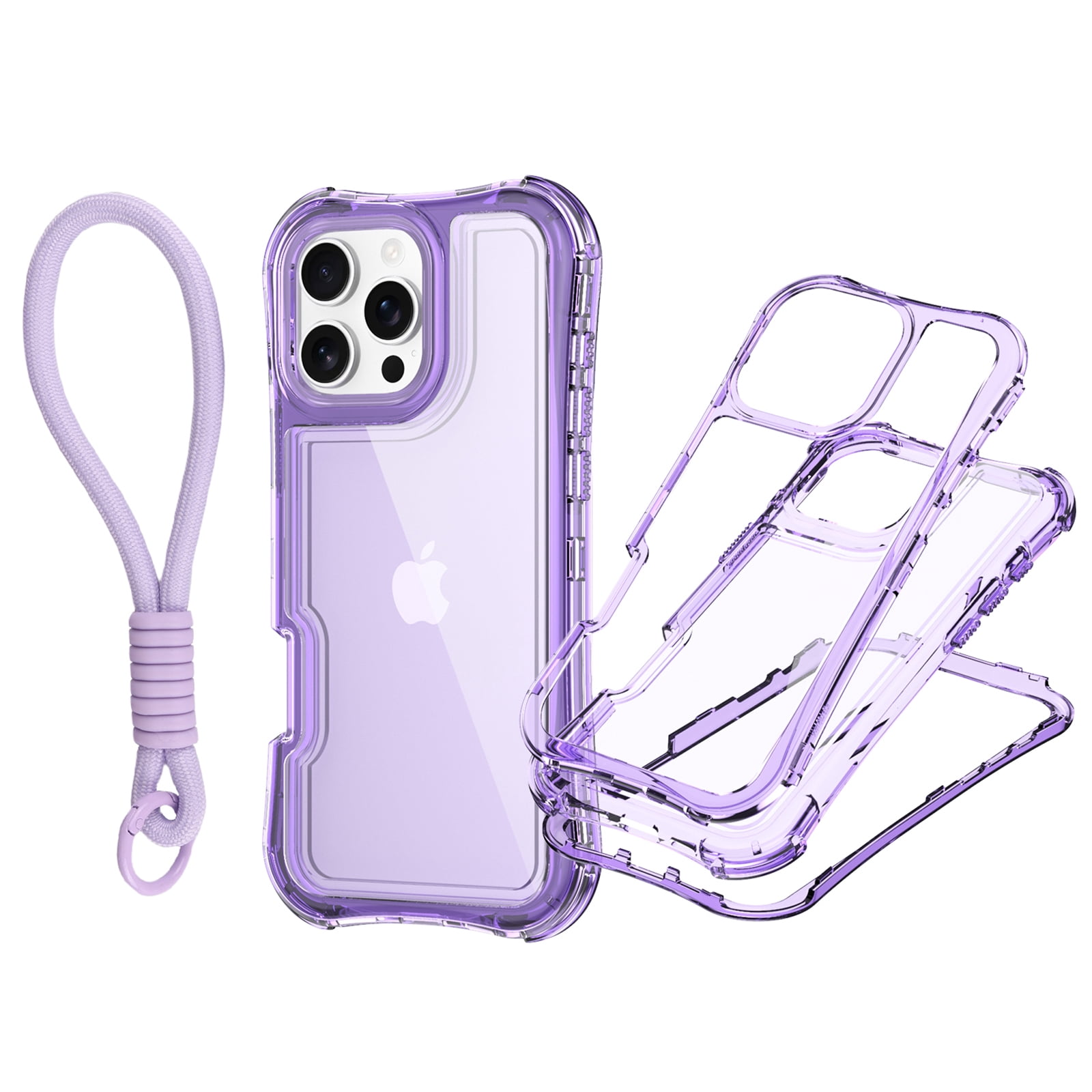 Compatible with iPhone 14 Case with Strap, Hybrid Clear Hard PC Back ...