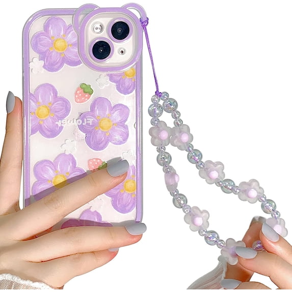 Compatible for iPhone 14 Plus Case Clear Cute Flower Floral with Chain ...
