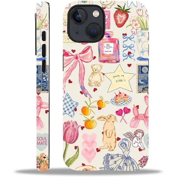 Compatible with iPhone 14 Plus Case, Cute Patchwork Pattern 2 in 1 ...