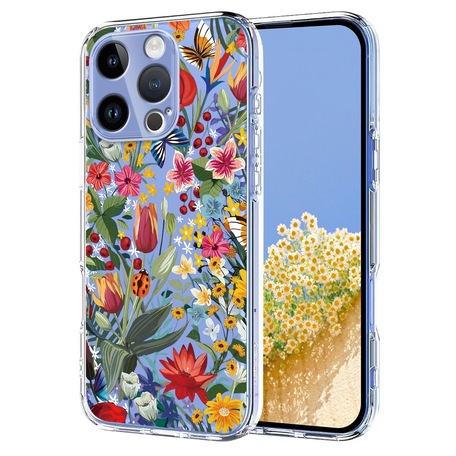 Compatible with iPhone 14 Pro Case Clear with Flower Design, Cute Soft ...