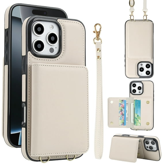 Compatible with iPhone 14 Pro Crossbody Strap & Wrist Strap Wallet Case ...