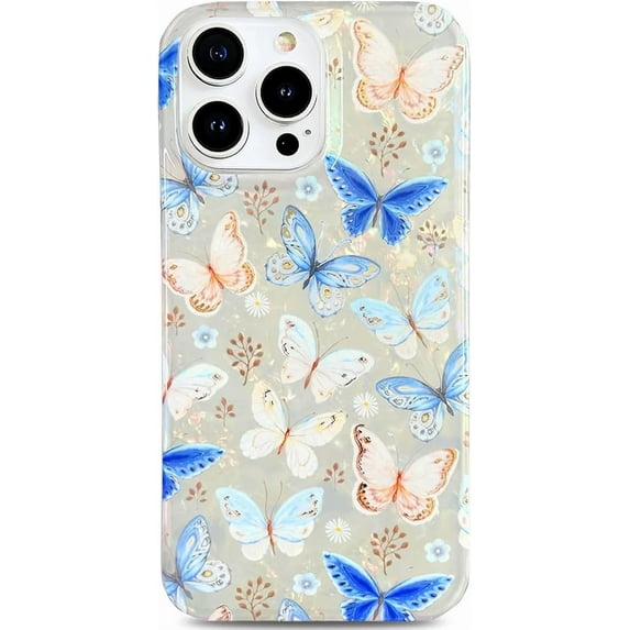 Compatible with iPhone 14 Pro Max Case 6.7 Butterfly Floral Print Gold ...