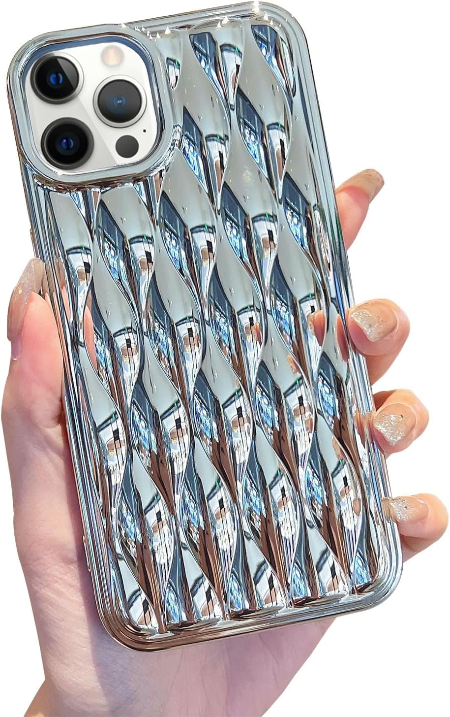 Compatible with iPhone 14 Pro Max Case Luxury Bling Glitter Chrome Design Phone Case Tin Foil ...