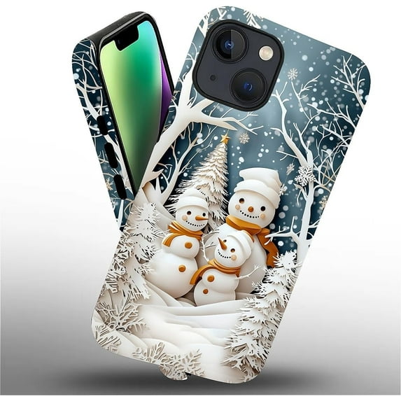 Compatible with iPhone 14 iPhone 13 Case,The Snowman Family Four 2 in 1 ...