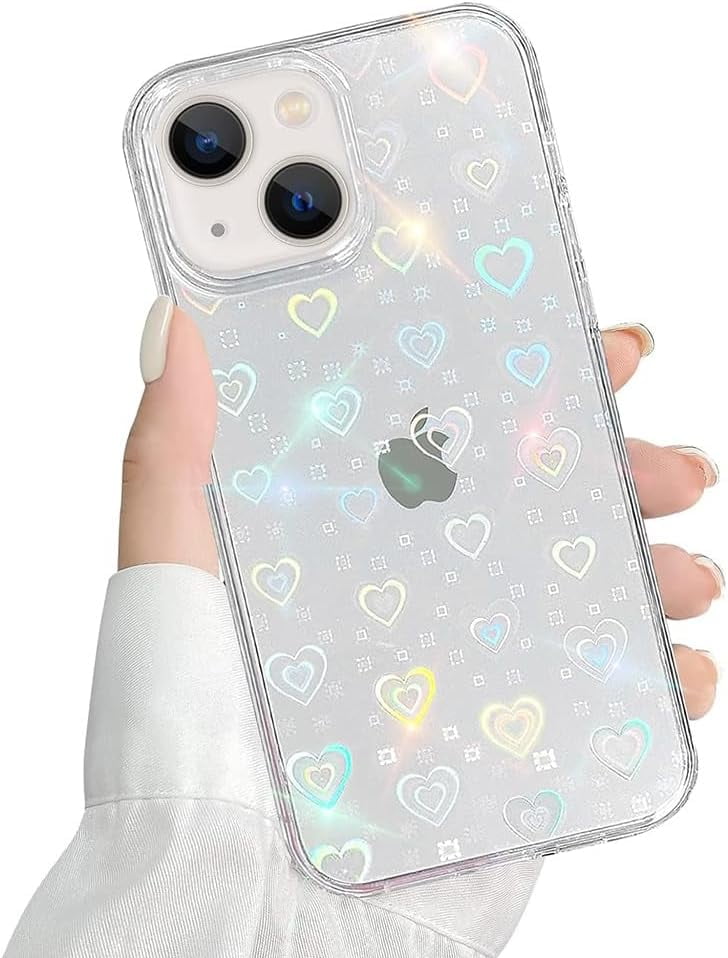 Compatible with iPhone 15 Case 6.1" 2023 Clear Cute Holographic Heart ...