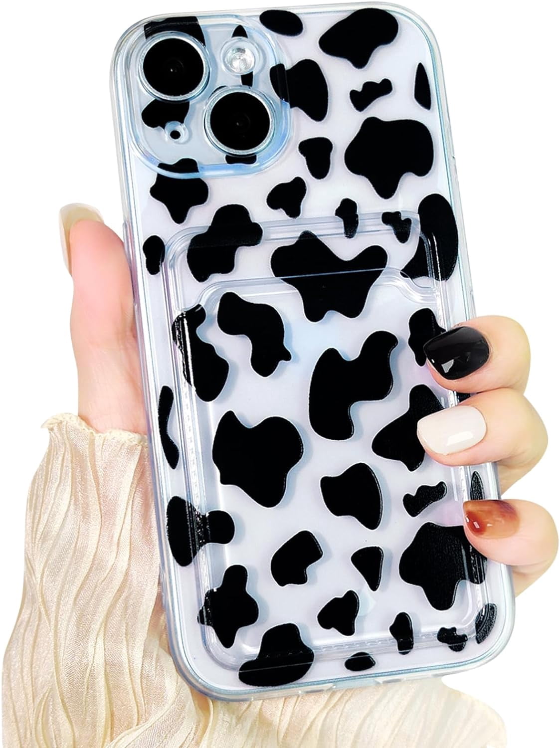 Compatible for iPhone 15 Case Clear with Card Holder, Cute Cow Phone ...