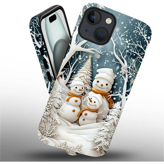 Compatible with iPhone 15 Case,The Snowman Family Four Pattern 2 in 1 ...
