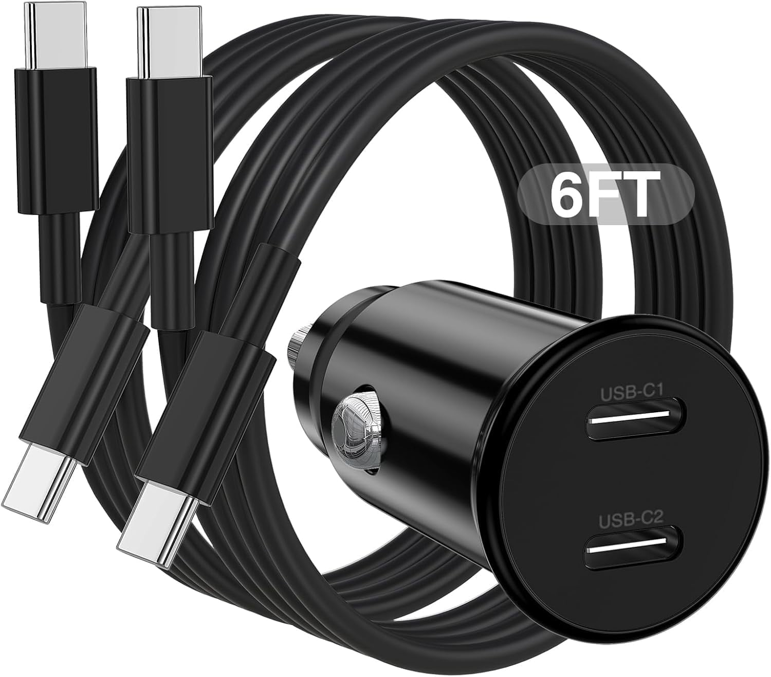 QZIIW USB C Car Charger, 40W Dual Port Fast Charging Adapter with 6ft ...