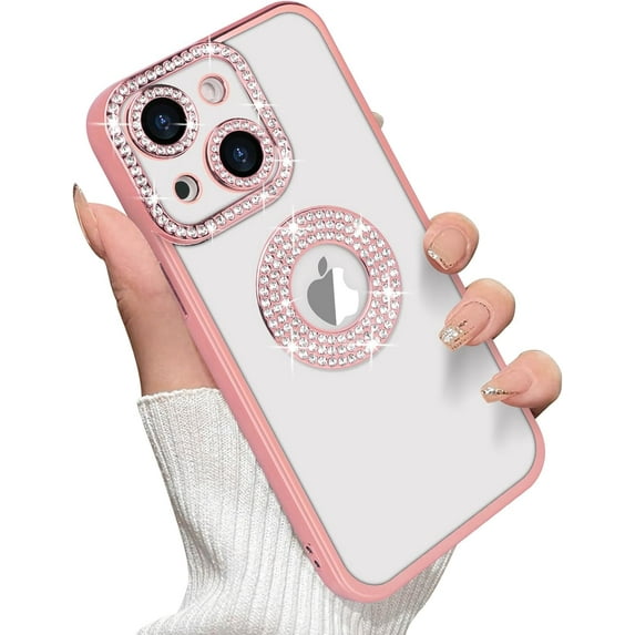 Compatible with iPhone 15 Glitter Case with Logo View for Women Girls ...