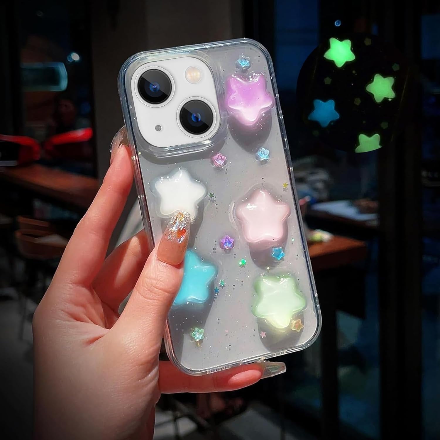 Compatible with iPhone 15 Luminous Case 3D Stars Clear Case Glow in The ...