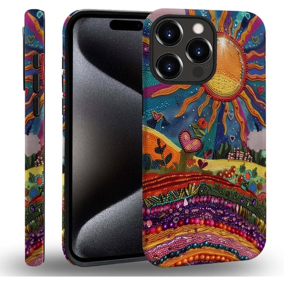 Compatible with iPhone 15 Pro Case, Sun Celestial Mosaic Tiles Soft TPU ...