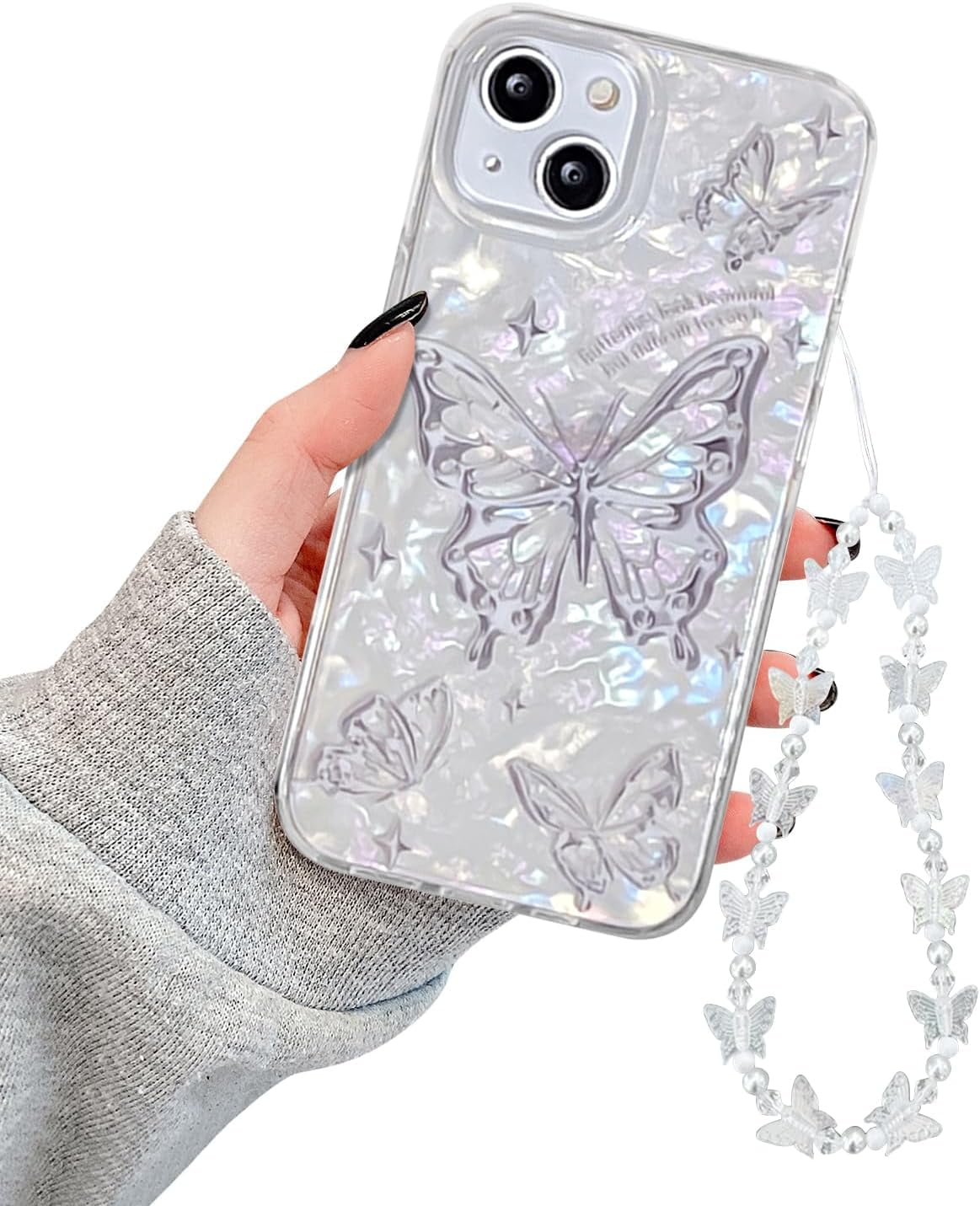 Compatible with iPhone 15 Pro Max 6.7 inch Case with Clear Colourful Laser Base and Metallic ...