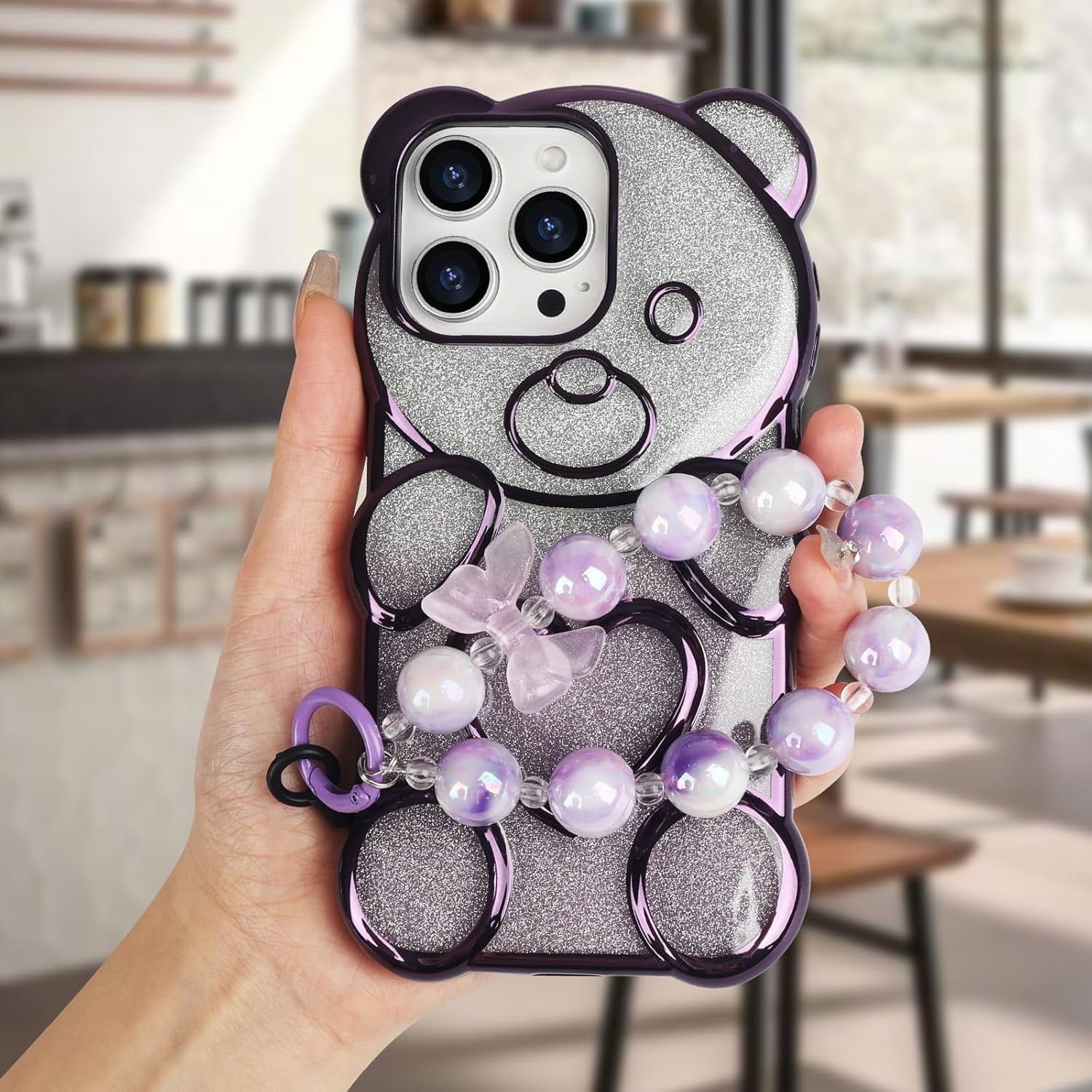 Compatible with iPhone 15 Pro Max Bling Case Cute Bear Shape Clear Case ...