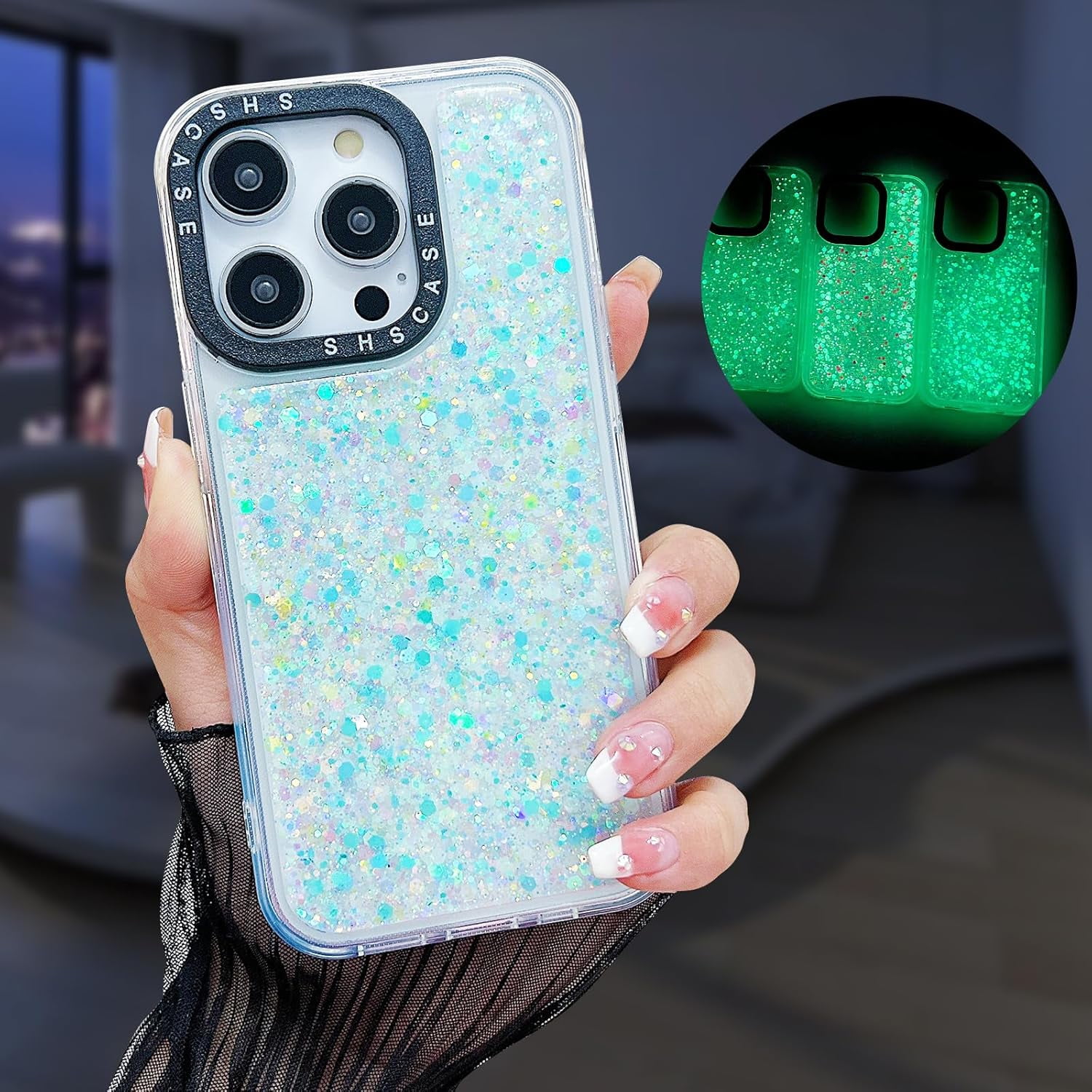 Compatible with iPhone 15 Pro Max Bling Case Glow in The Dark ...