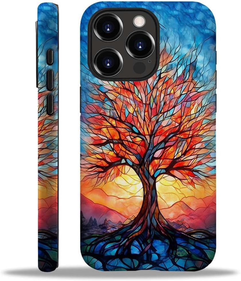 Compatible with iPhone 15 Pro Max Case,Colored Glass Tree Case for iPhone 15 Pro Max,2 in 1 ...