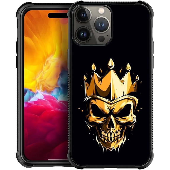 Compatible with iPhone 15 Pro Max Case,Golden Skull Pattern Soft TPU ...