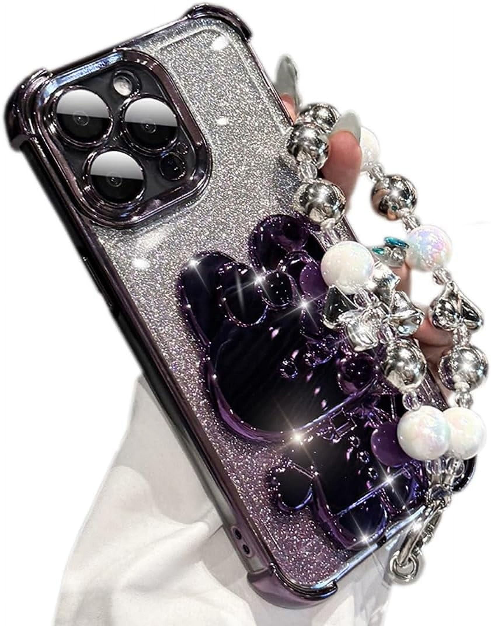 Compatible with iPhone 15 Pro Max Case with Pearl Bracelet Chain,3D ...