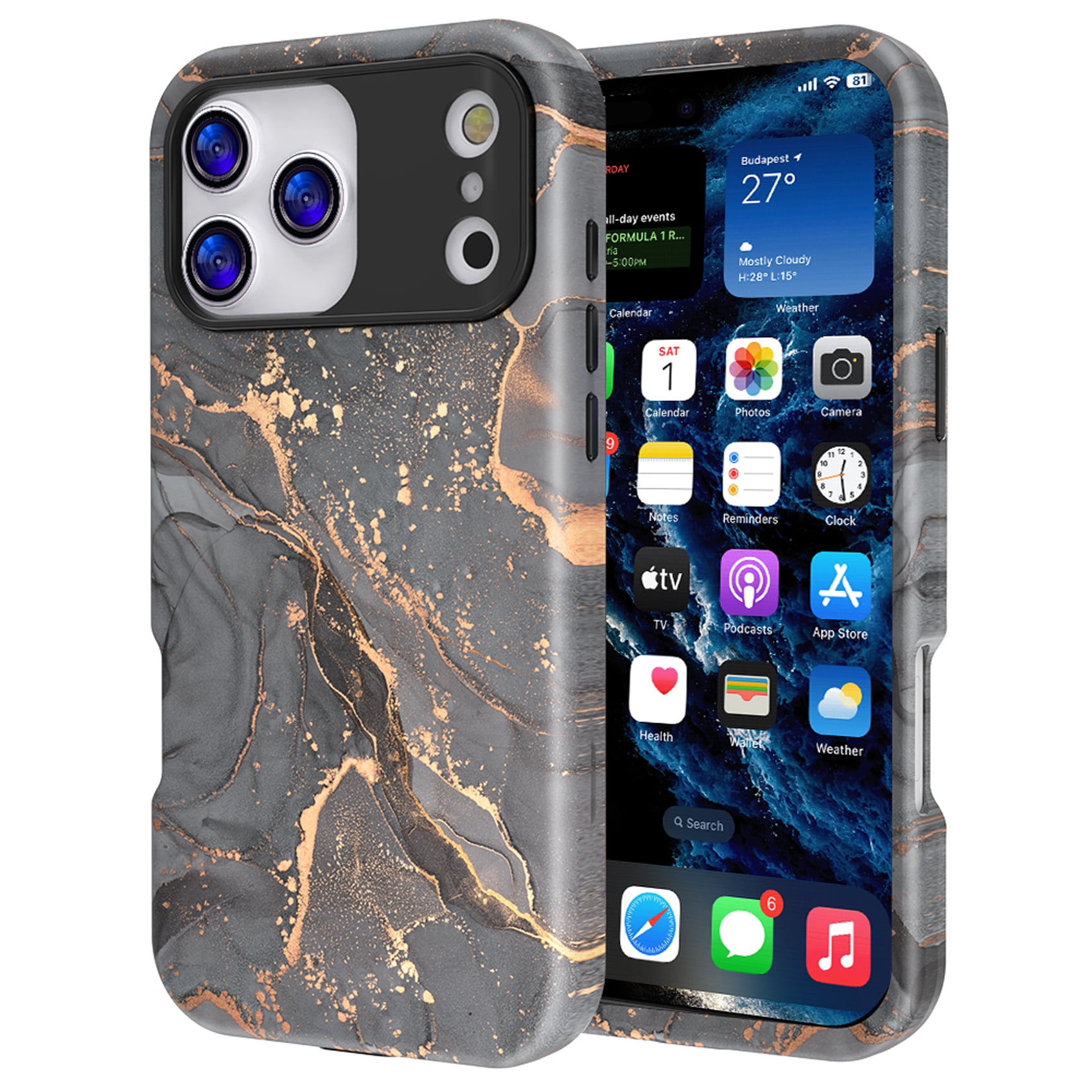Compatible with iPhone 15 Pro Max Marble Print Pattern Case, Hybrid ...