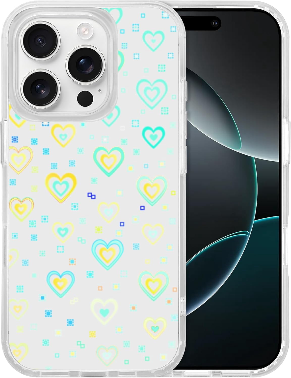 Compatible with iPhone 16 Pro Case, Holographic Love Heart Iridescent ...