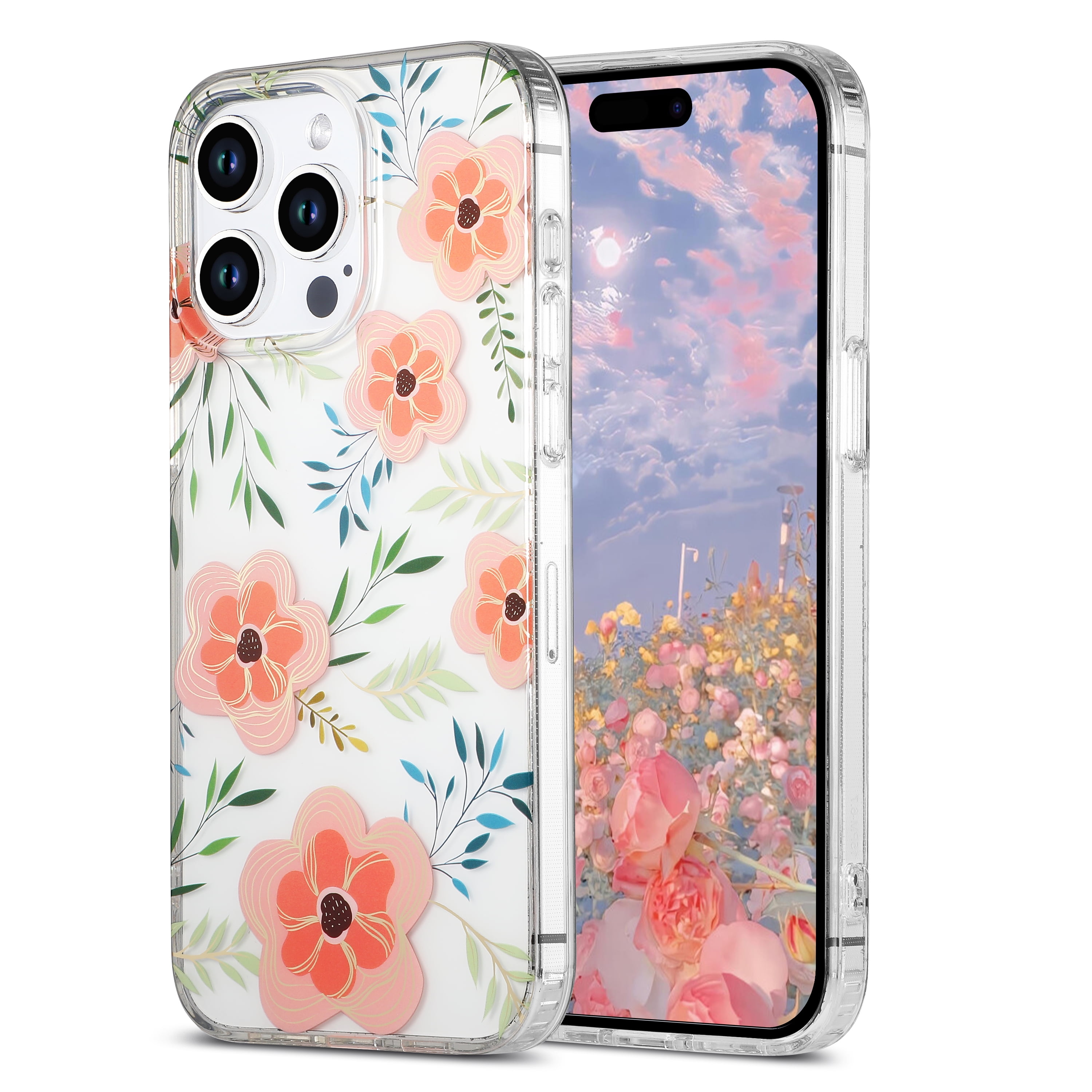 Compatible with iPhone 16 Pro, Luxury TPU Clear Floral Pattern Anti ...