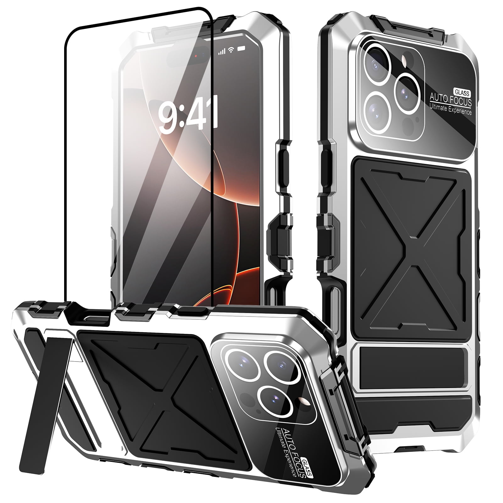Compatible with iPhone 16 Pro Max, Metal Case with Tempered Glass ...
