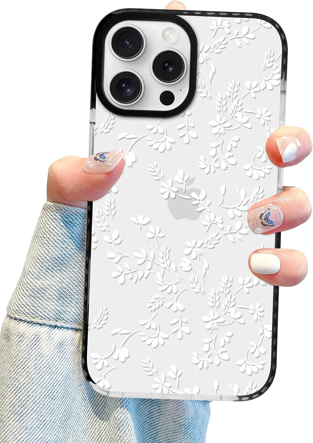Compatible with iPhone 16 Pro Phone Case, Cute Clear White Floral ...