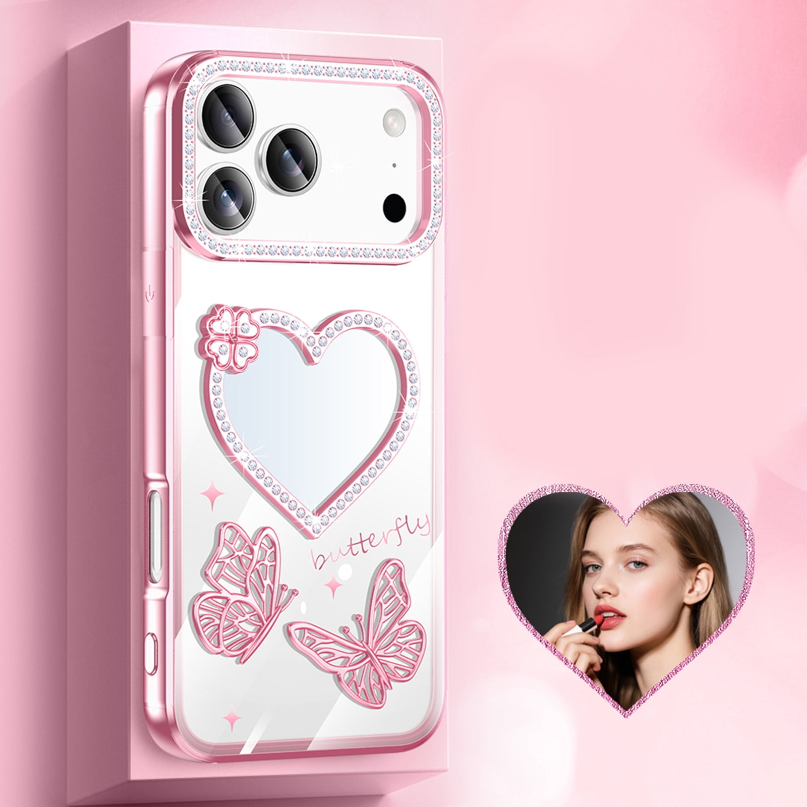 Compatible with iPhone 16 Pro Phone Case,Luxury Cute Diamond Heart ...