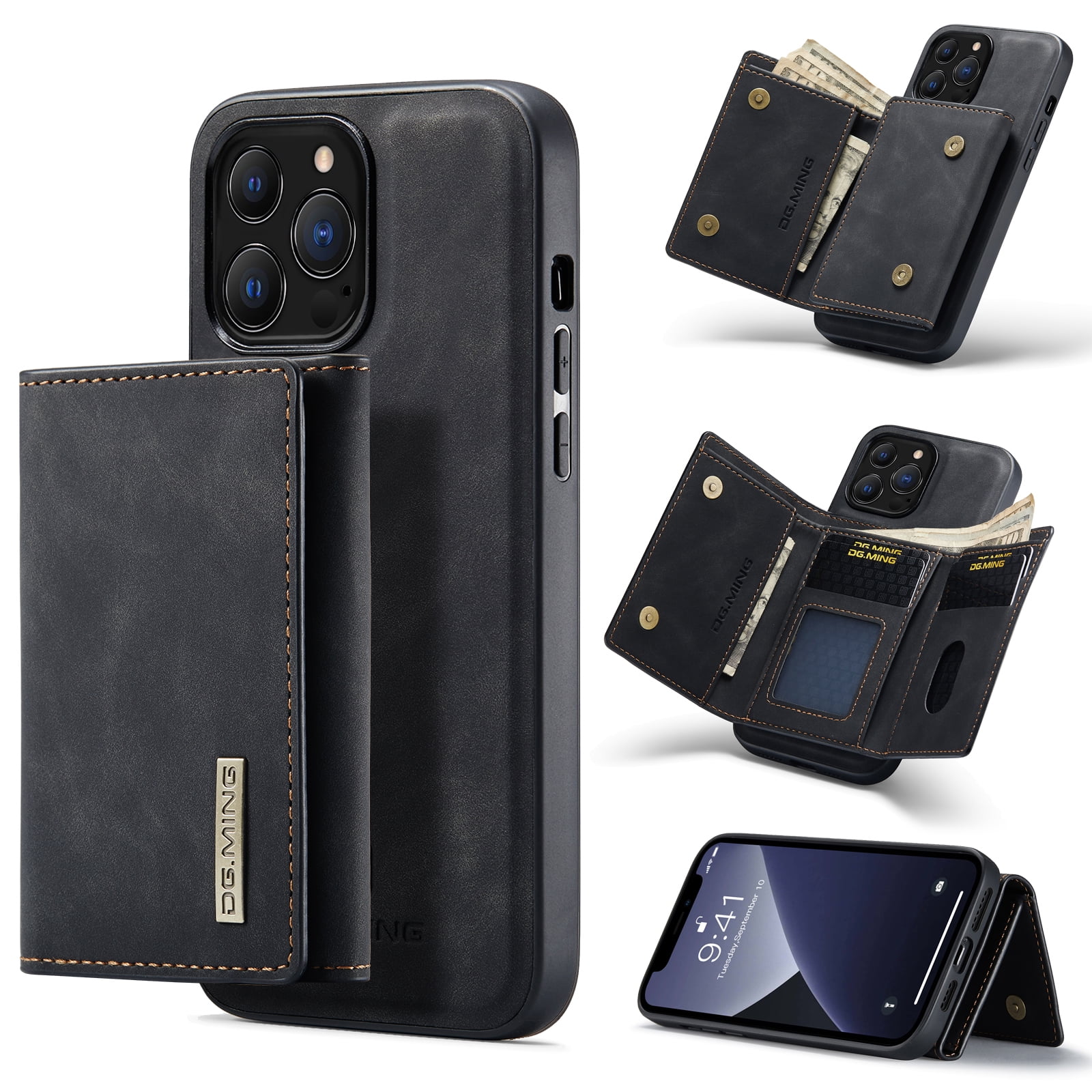 Compatible with iPhone 16 Pro Removable 2 in 1 Wallet Case,Retro ...