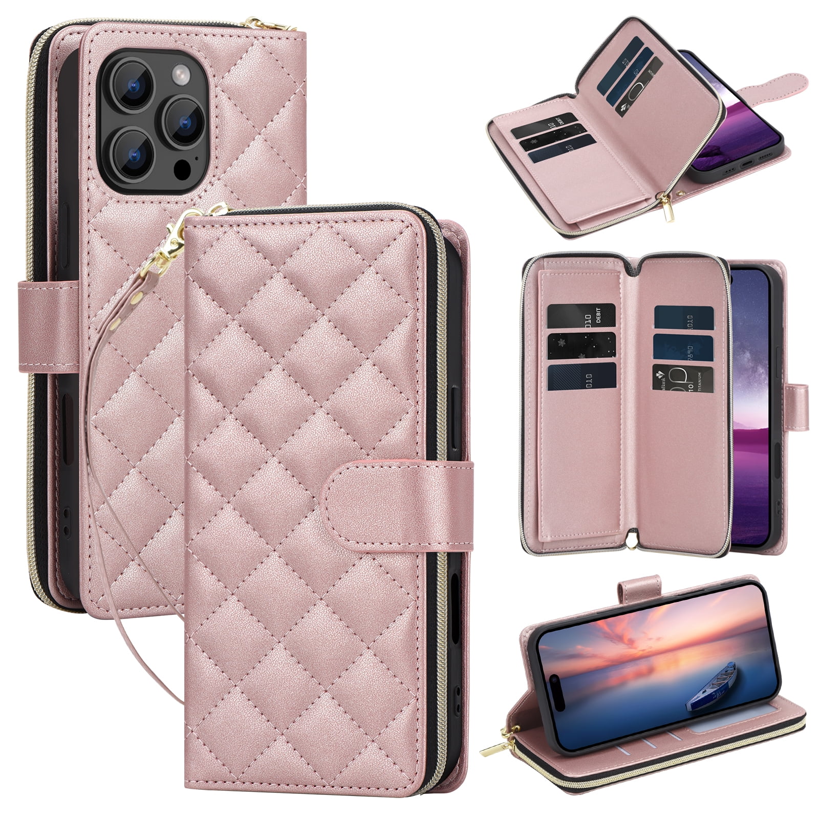 Compatible for iPhone 16 Pro Wallet Case, Crossbody Strap PU Leather ...