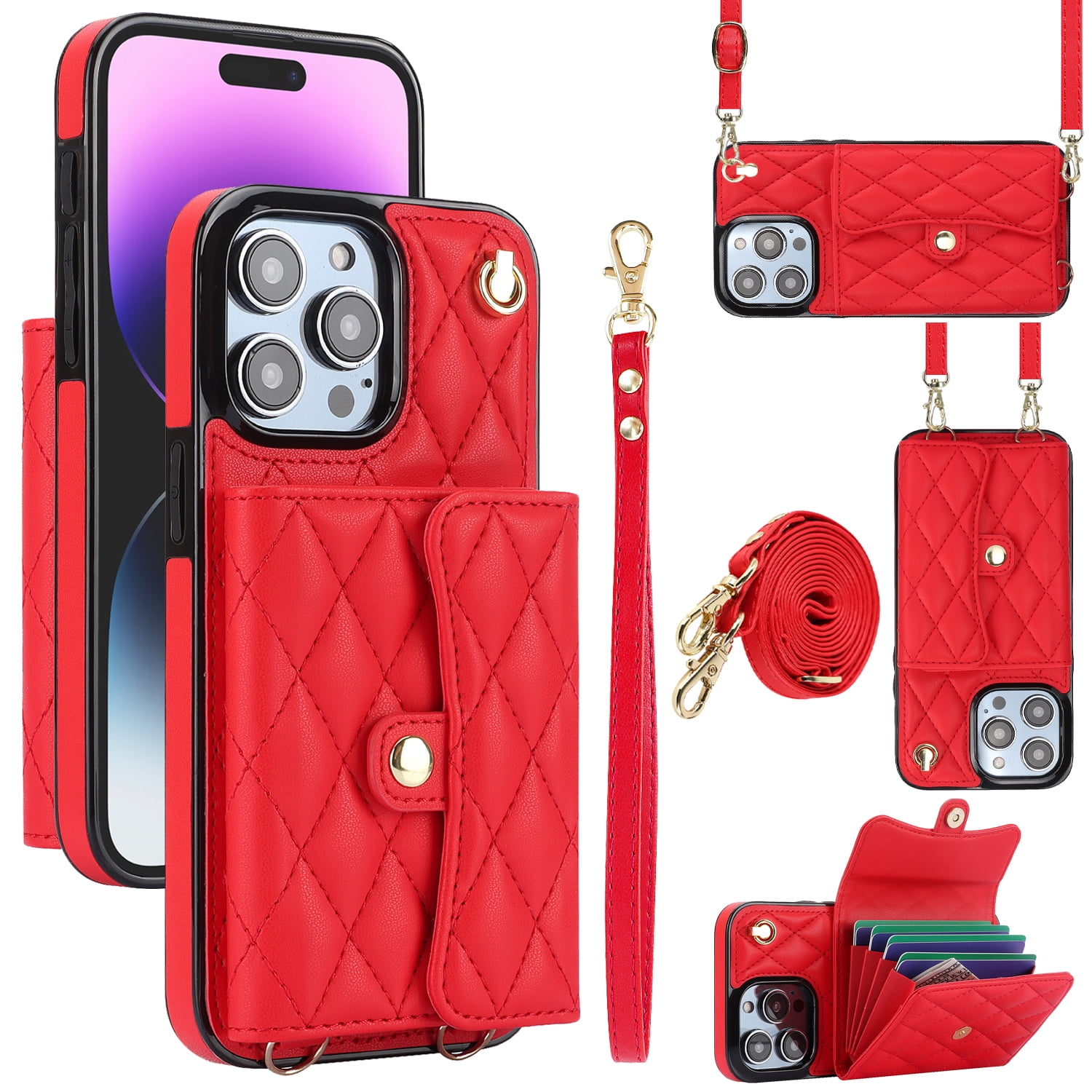 Compatible with iPhone 16 Pro Wallet Case with Crossbody Strap and ...