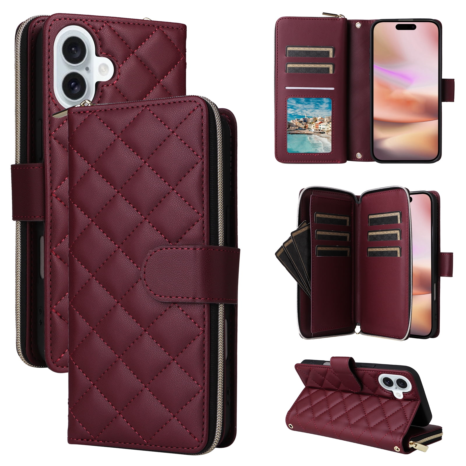 Compatible for iPhone 16 Wallet Case, Crossbody Strap PU Leather Folio ...