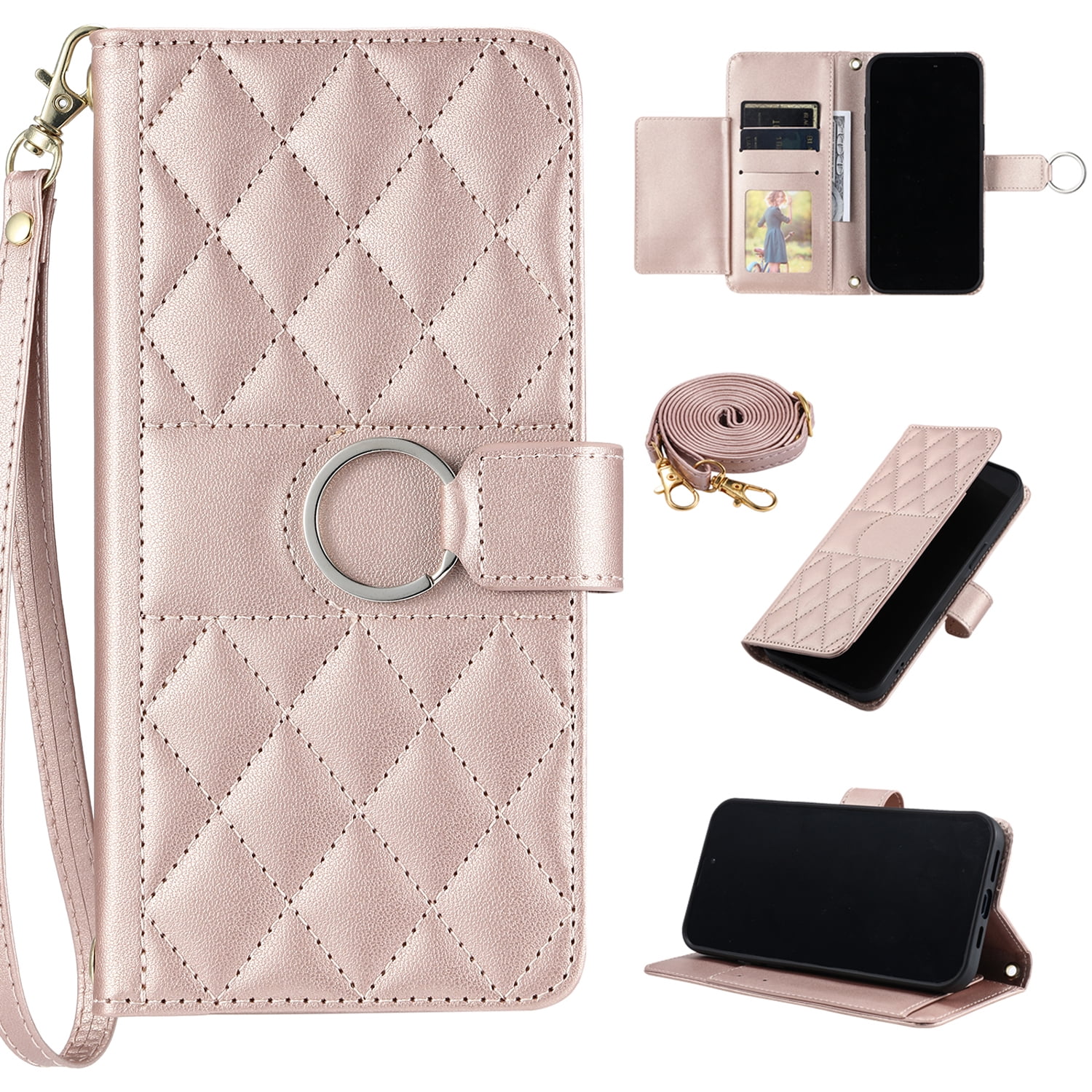 Compatible with iPhone 16e Case with Card Holder Crossbody Wrist Strap ...