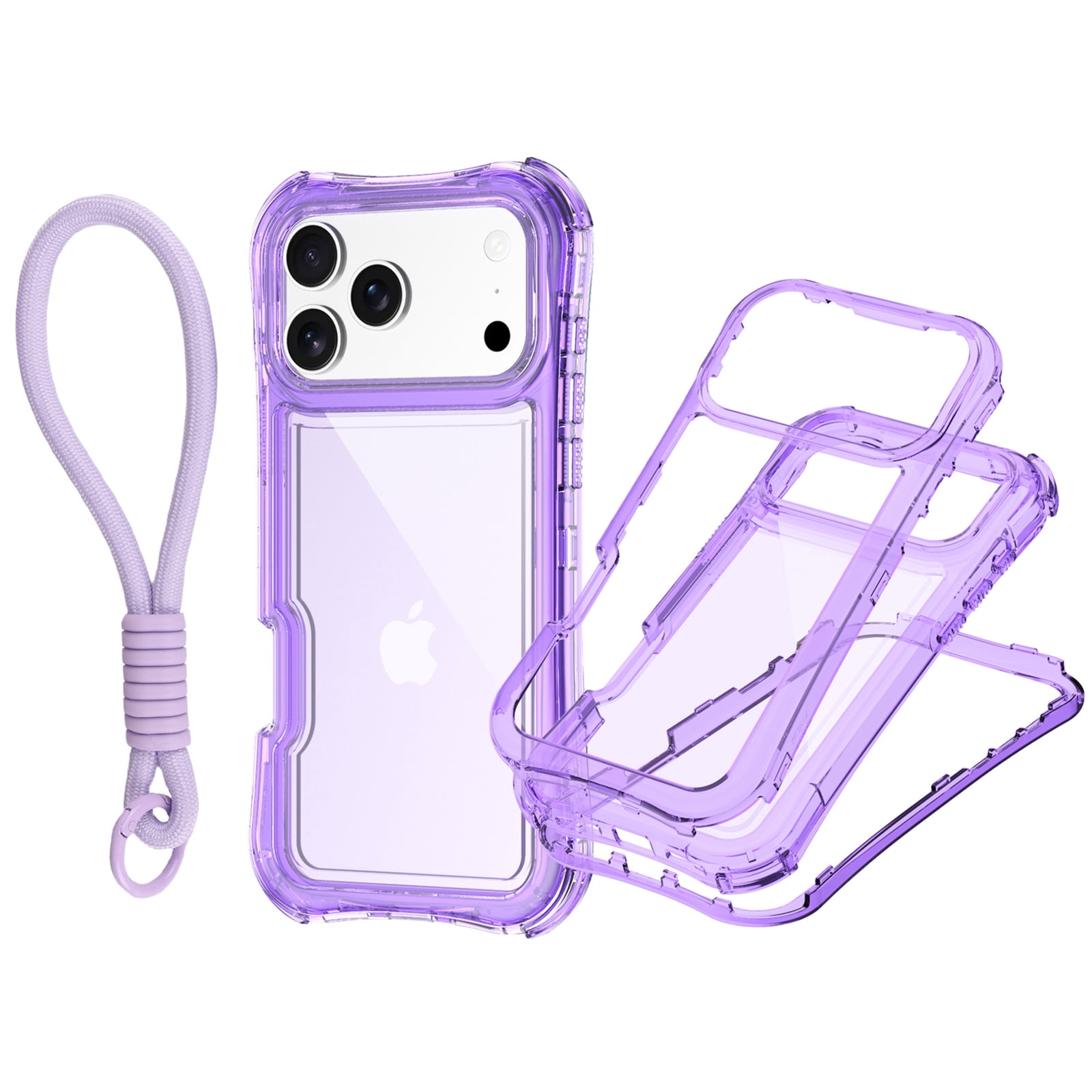 Compatible with iPhone 17 Pro Case with Strap, Hybrid Clear Hard PC Back TPU Inner Frame and ...