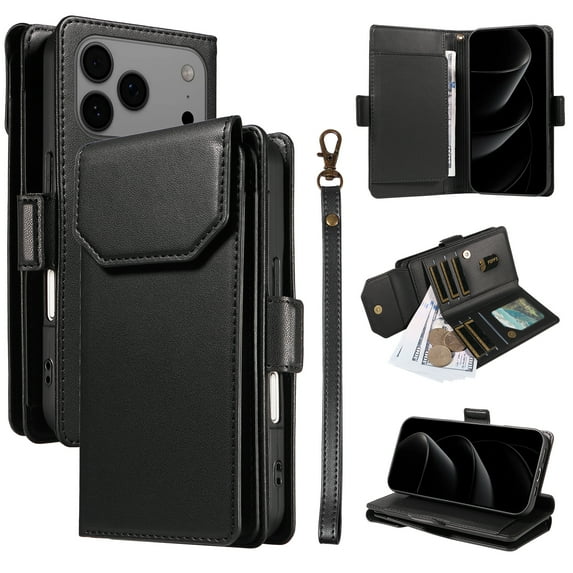 Compatible with iPhone 17 Pro Case Wallet with Strap RFID Blocking Card ...