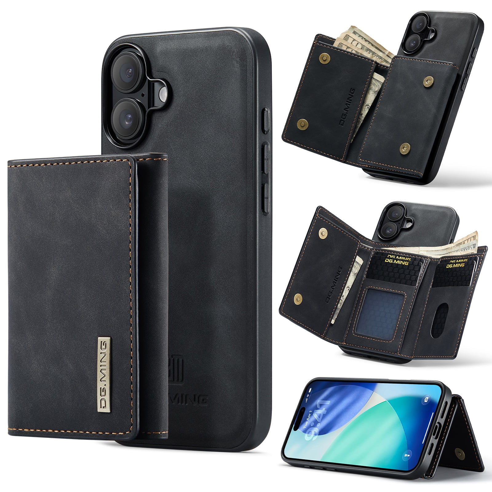 Compatible with iPhone 17 Removable 2 in 1 Wallet Case,Retro Premium PU ...