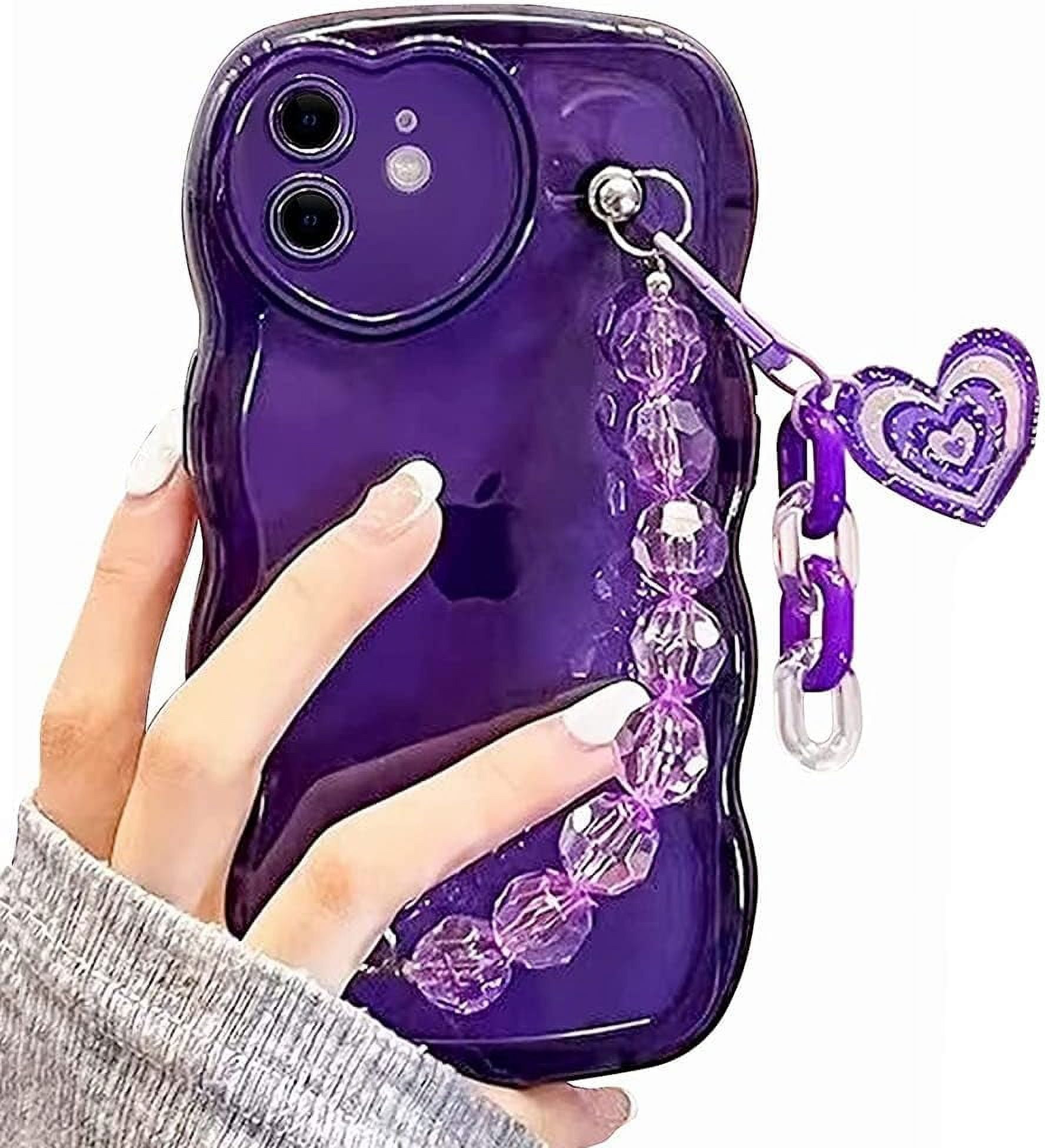 Compatible with iPhone Case,Cute Curly Wavy Shape Heart Camera Lens Protection Wristband Strap ...