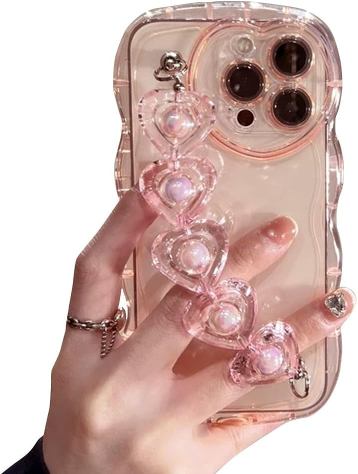 Compatible with iPhone Case,Cute Curly Wavy Shape Heart Wristband Strap Bracelet Chain Silicone ...