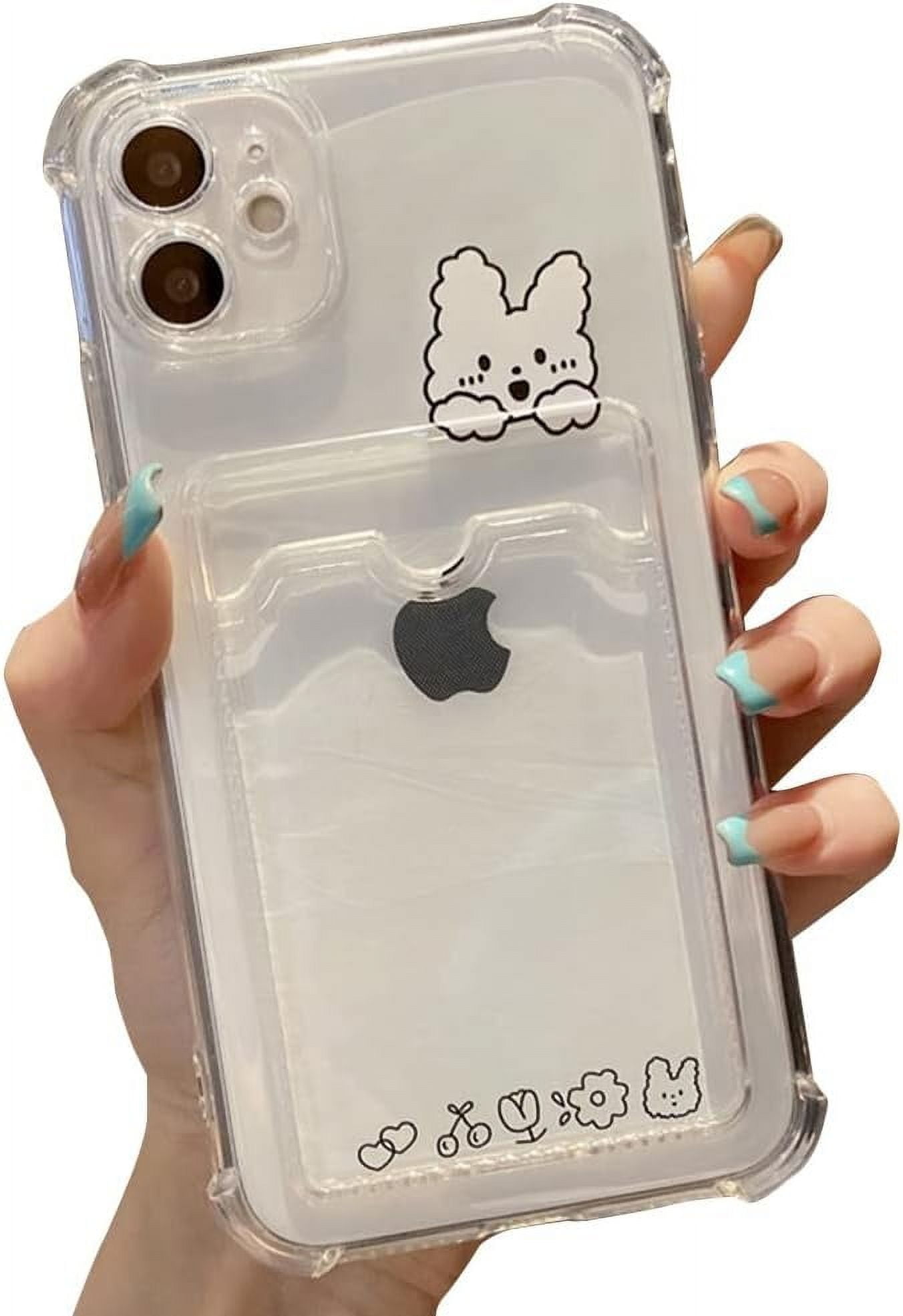 Compatible with iPhone Case,Cute Kawaii Cartoon Bunny Bear Clear Credit Card Slot Holder Wallet ...