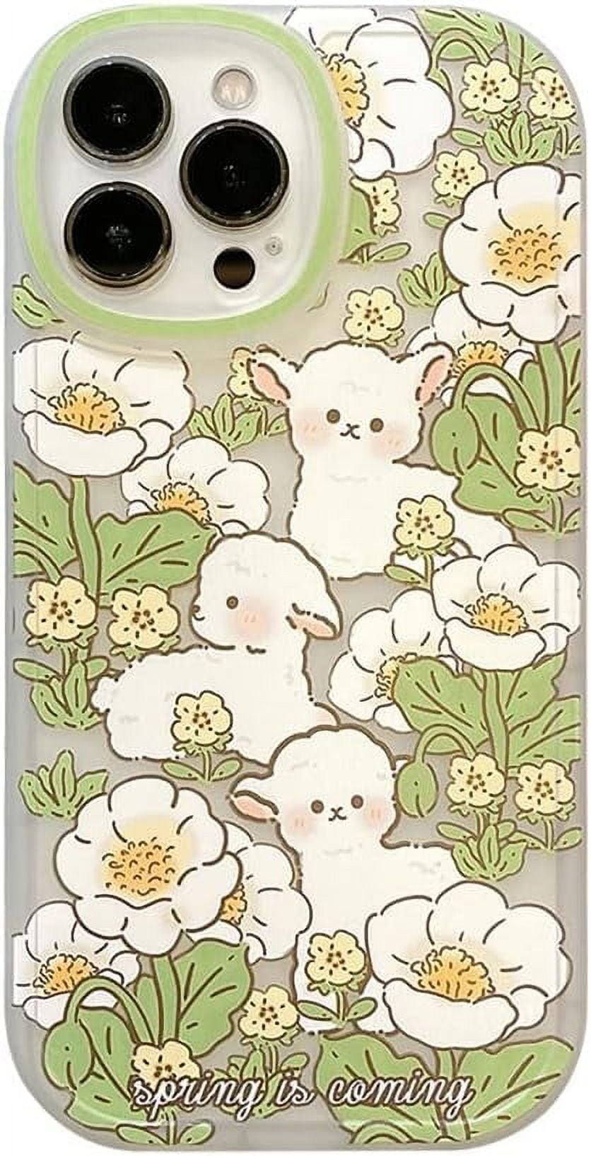 Compatible with iPhone Case,Cute Kawaii Sheep Lamb Spring Flower Floral ...