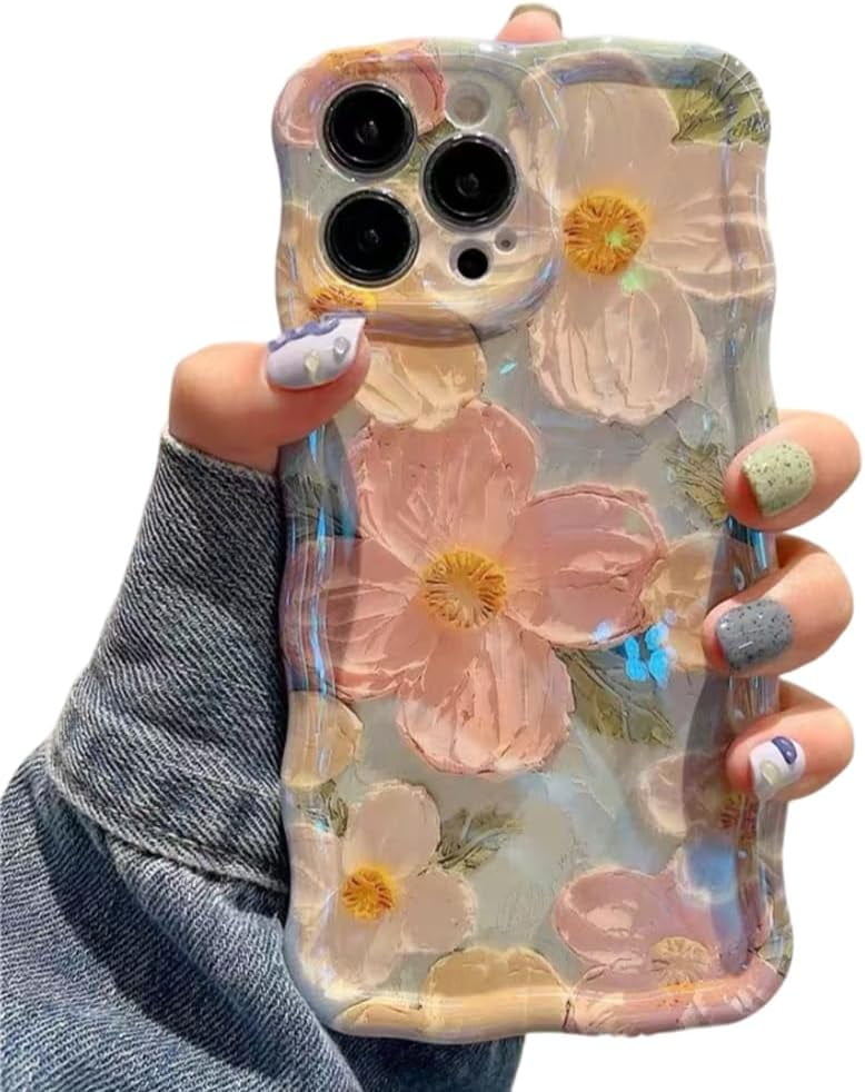 Compatible with iPhone Case,Cute Laser Flower Floral Wavy Curly Water ...