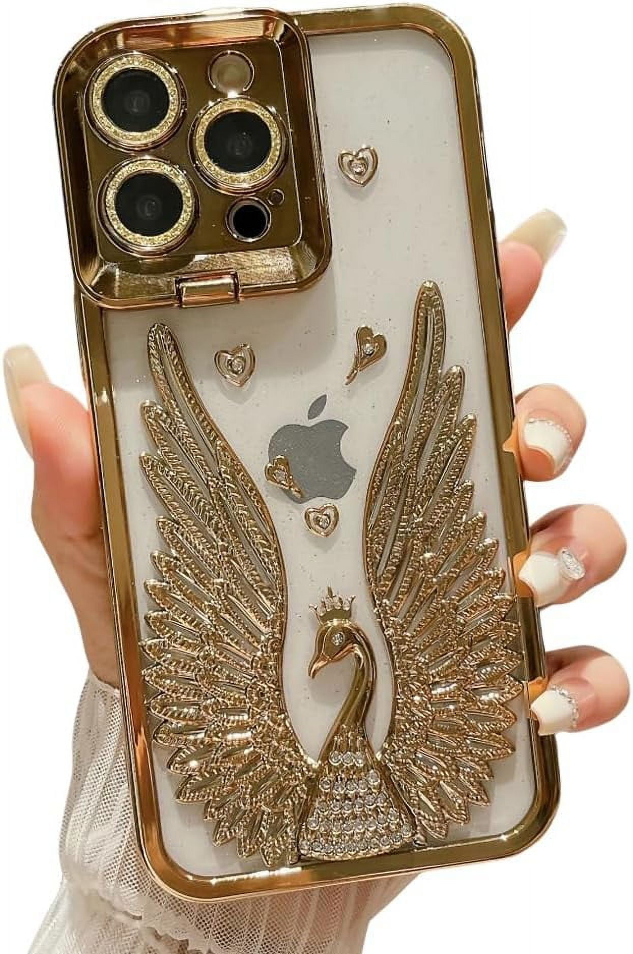 Compatible with iPhone Case,Electro Plated Frame Swan Wings,Glitter ...