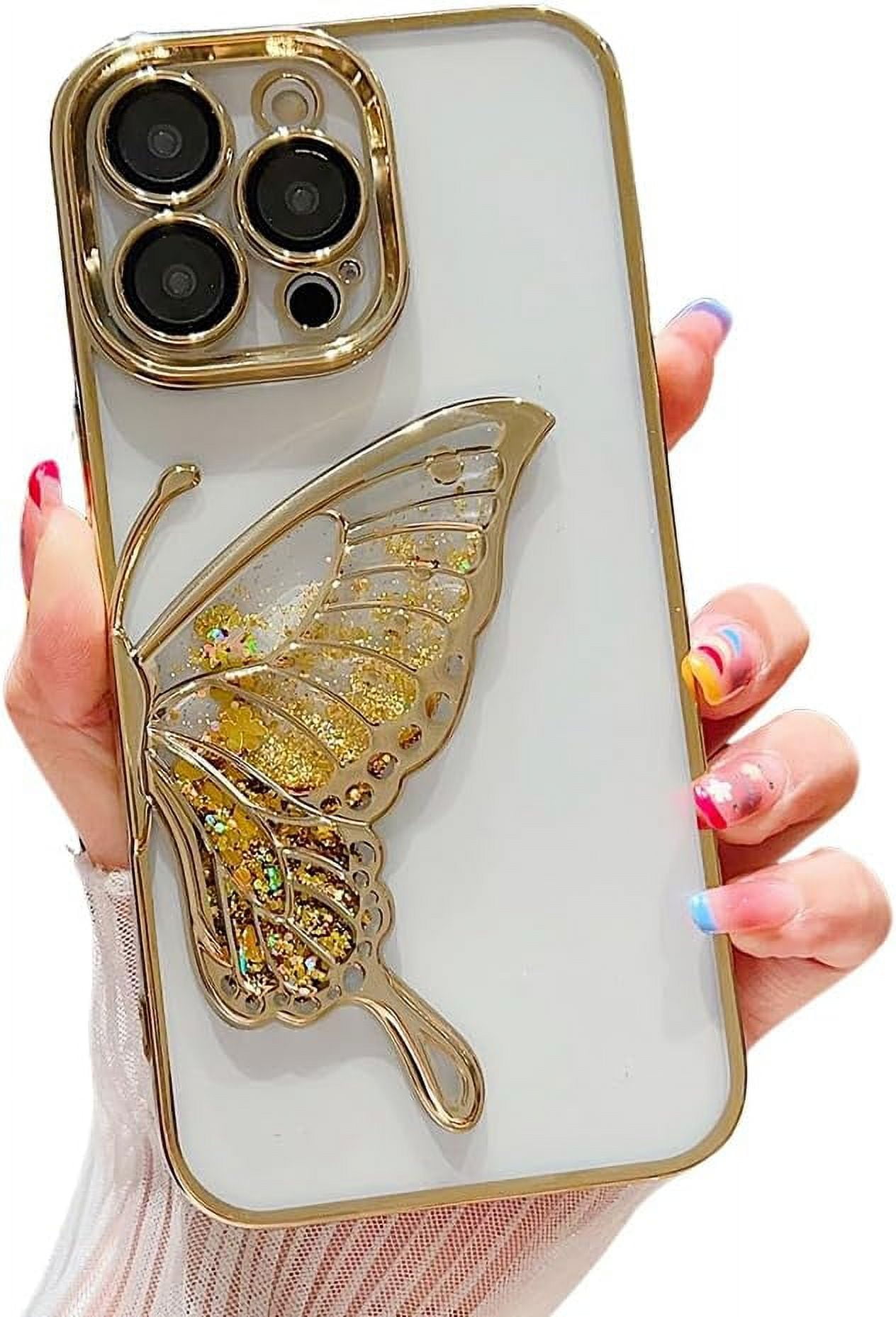 Compatible with iPhone Case,Glitter Electro Plated Butterfly Liquid ...