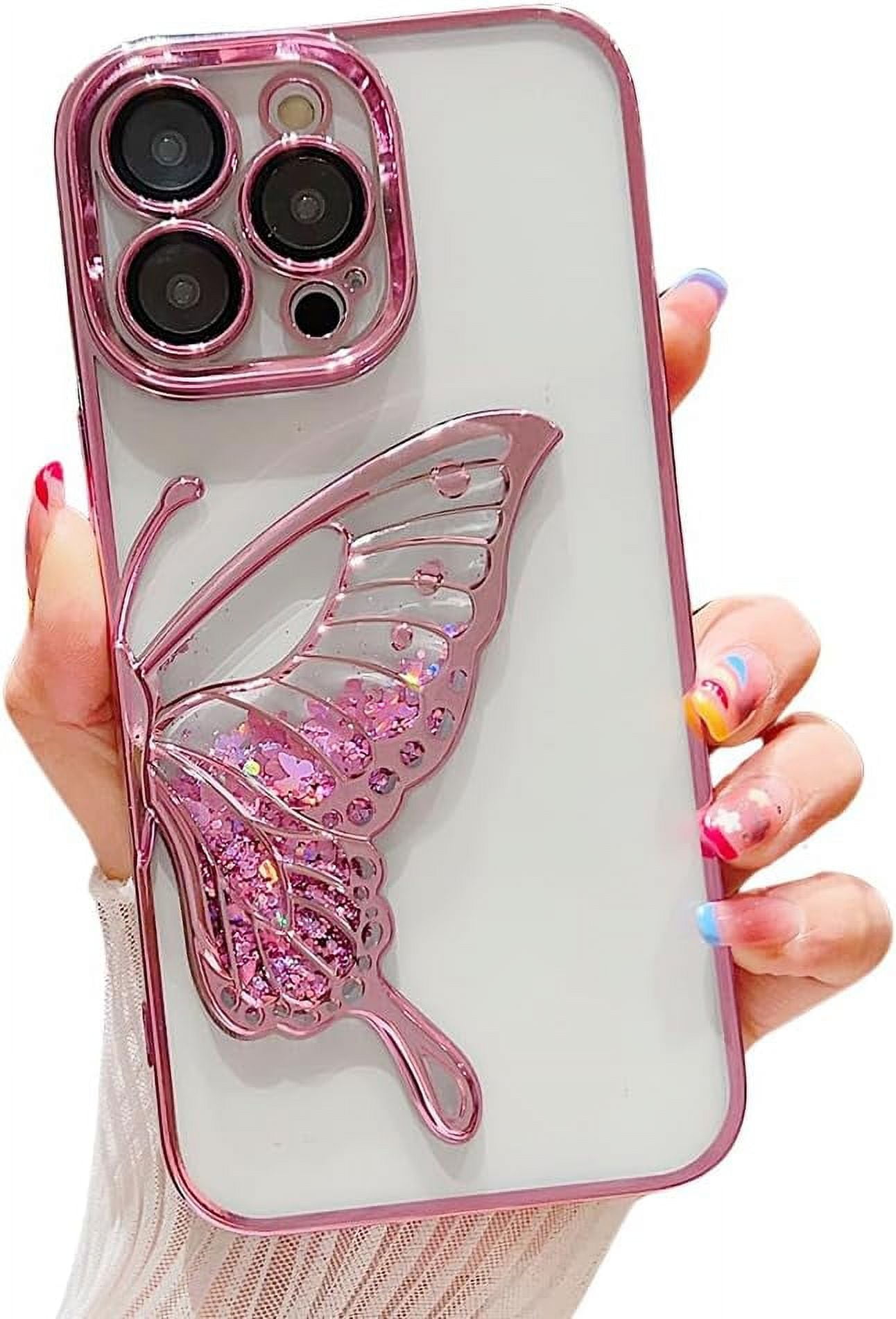 Compatible with iPhone Case,Glitter Electro Plated Butterfly Liquid ...