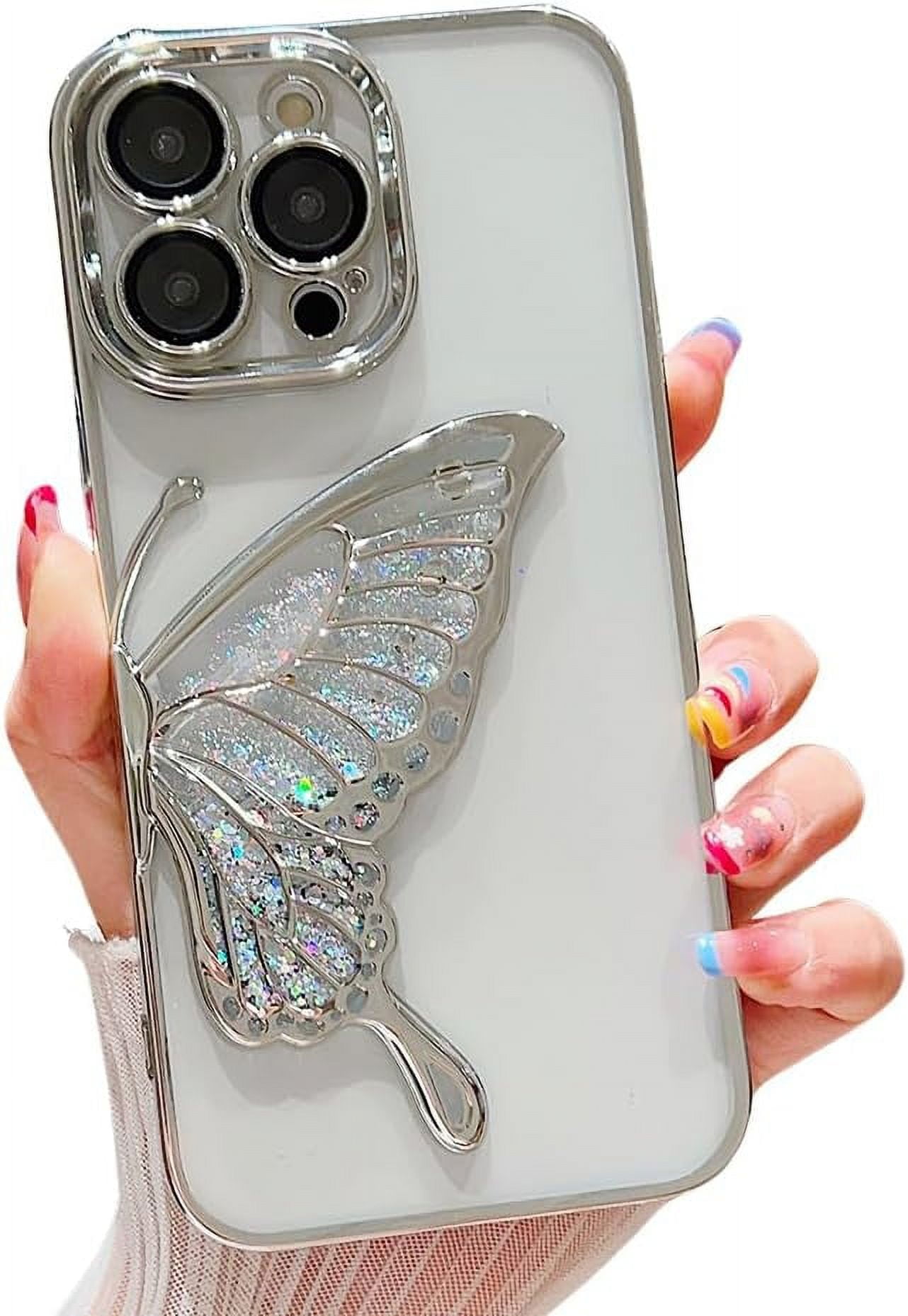 Compatible with iPhone Case,Glitter Electro Plated Butterfly Liquid ...