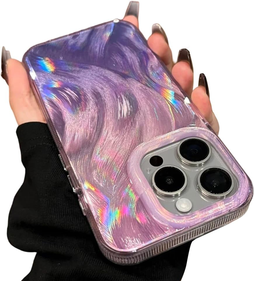 Compatible with iPhone Case,Luxury Laser Colorful Gradient Wavy Curly ...