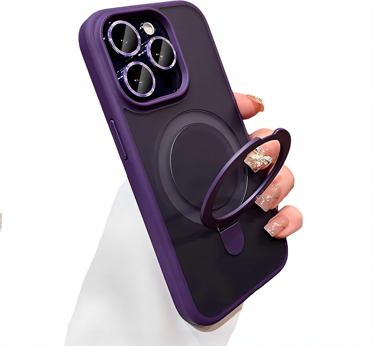 Compatible with iPhone Case,Translucent Matte Ring Hold Stand Design ...