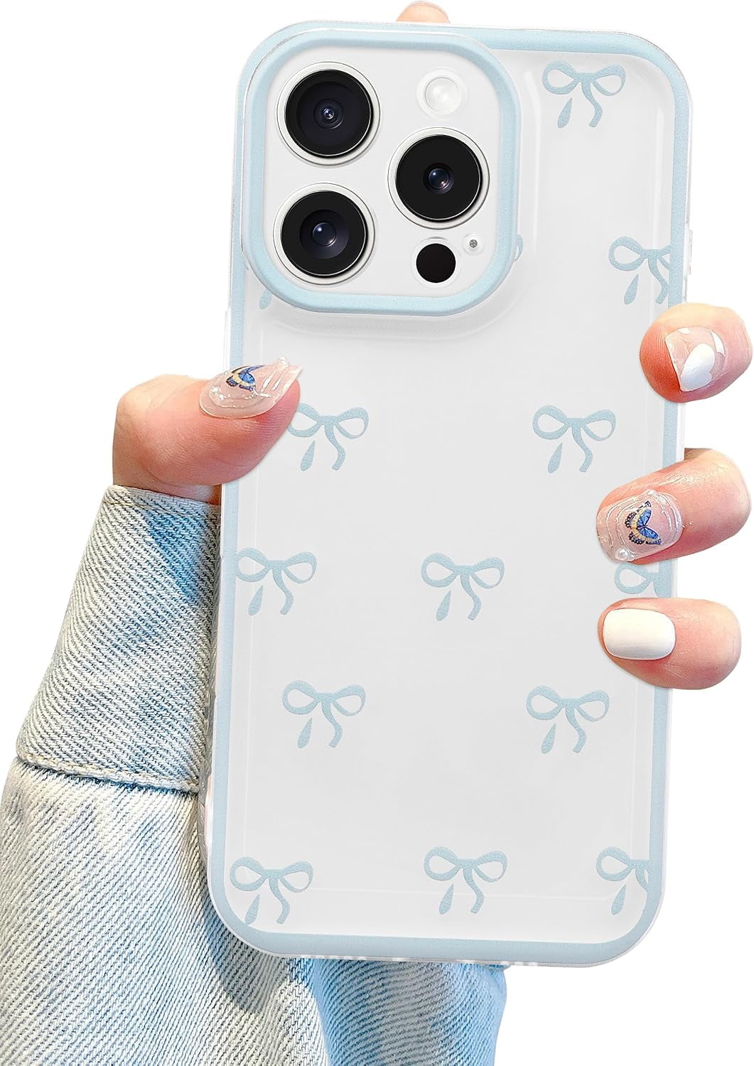 Compatible with iPhone XR Bow Phone Case, Cute Clear Pink Ribbon Bowknot Pattern Aesthetic Soft ...